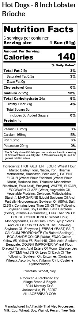 HOT DOG, WIDE LOBSTER ROLL, BRIOCHE, 8" SL (2-6ct) | M.C. Bread ...