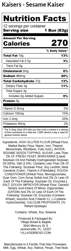KAISERS, PLAIN, SESAME, 4.5" SL (12ct) | M.C. Bread Distributor Co.