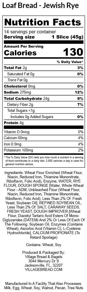 DELI, GOURMET JEWISH RYE, 40oz, 3/4" SL | M.C. Bread Distributor Co.