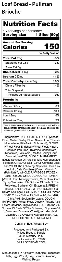 PULLMAN, BRIOCHE, 3/4" SL | M.C. Bread Distributor Co.