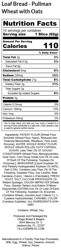 PULLMAN, WHEAT W/OATS, 3/4" SL | M.C. Bread Distributor Co.
