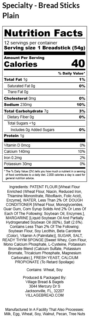 BREAD STICKS, PLAIN (12ct) | M.C. Bread Distributor Co.