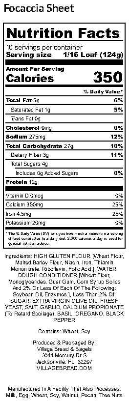 FOCCACIA, SHEET PAN PLAIN, (1ct) | M.C. Bread Distributor Co.